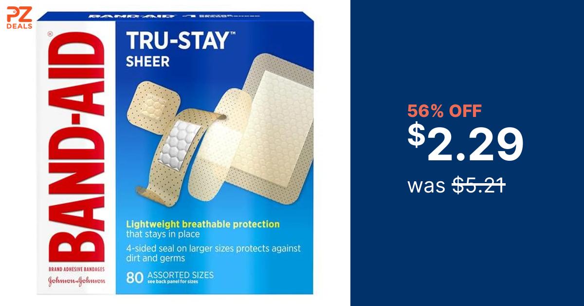 80-Count Band-Aid Brand Tru-Stay Sheer Strips Adhesive Bandages (Assor