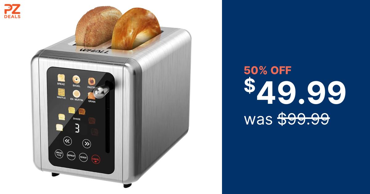 WHALL 2 Slice Stainless Steel Digital Timer Toaster Touch Screen Toast