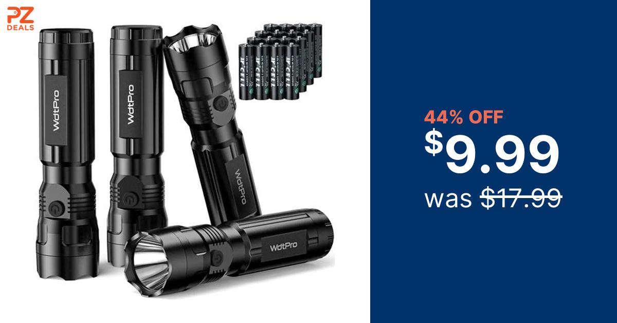 4 LED Flashlights With Batteries