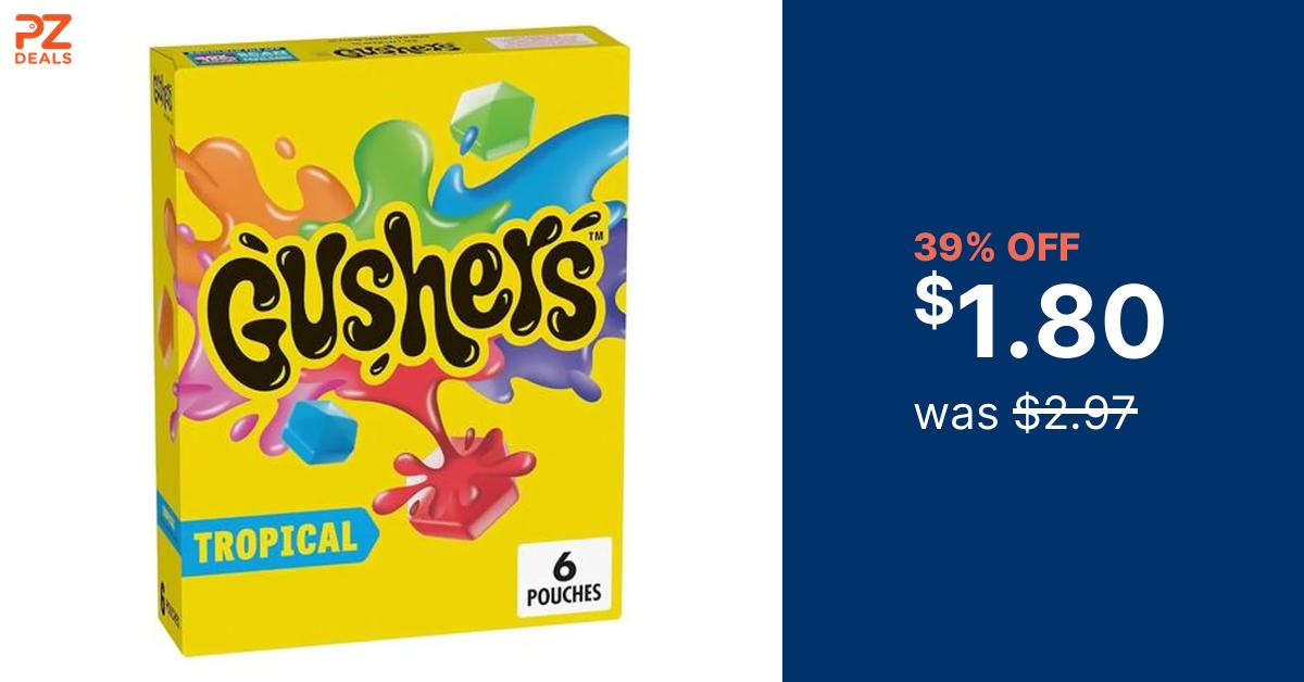 6 Pouches Of Gushers Tropical Flavors Fruit Snack