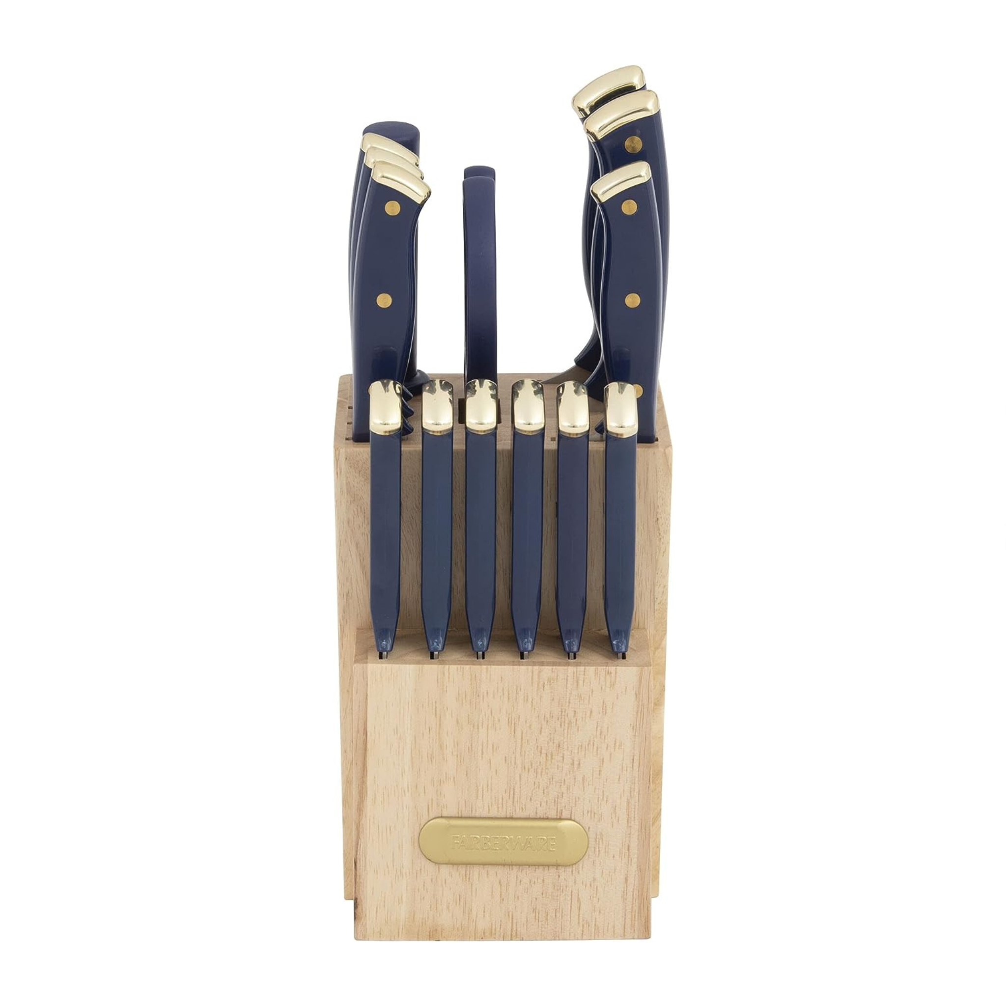 Farberware Triple Riveted Knife Block Set, 15-Piece, Navy and Gold ...