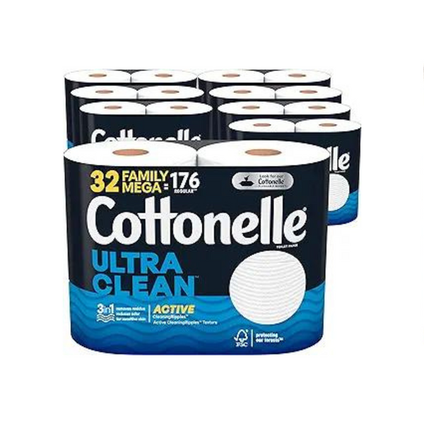 32 Family Mega Rolls (= 176 Reg. Rolls) of Cottonelle Ultra Clean Toil