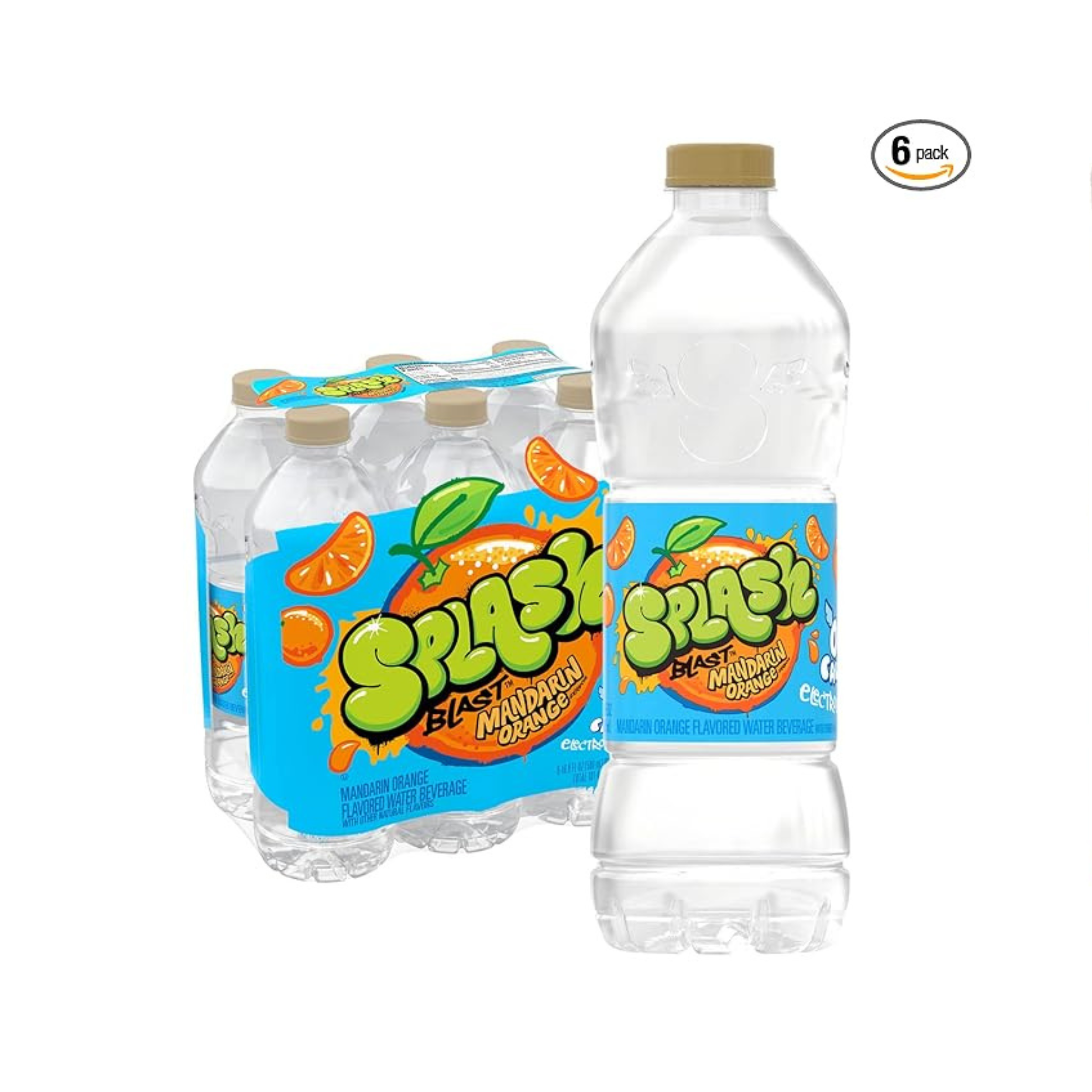 6 Pack of Splash Blast, Flavored Water Beverage, Mandarin Orange Flavo ...