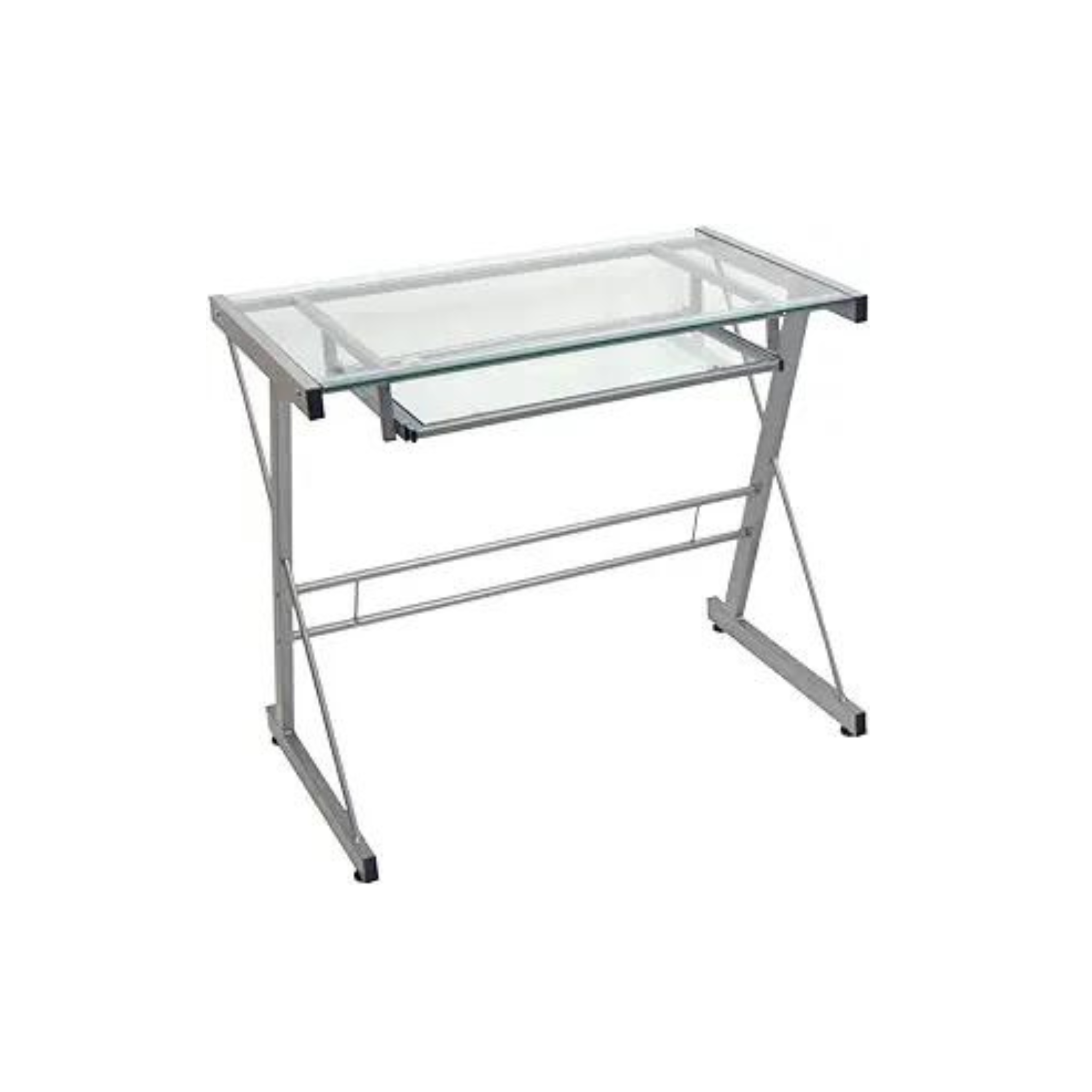 Metal & Glass Computer Desk with Slide In Keyboard Tray – PzDeals