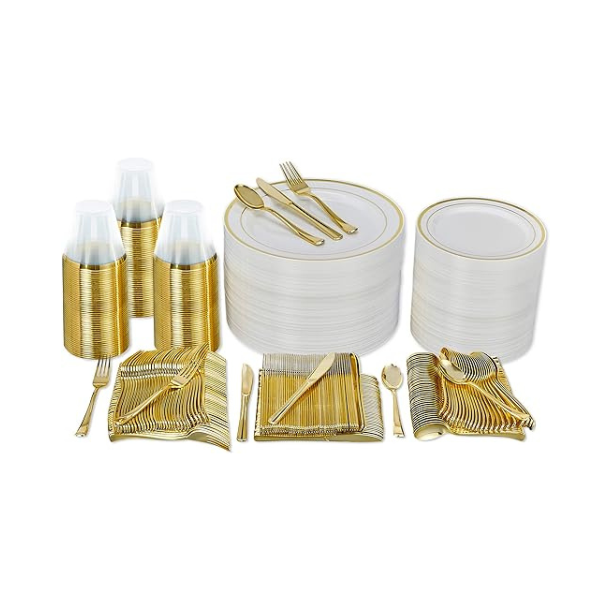 Prestee 600 Pcs Gold Plastic Disposable Dinnerware Set (100 Guests ...