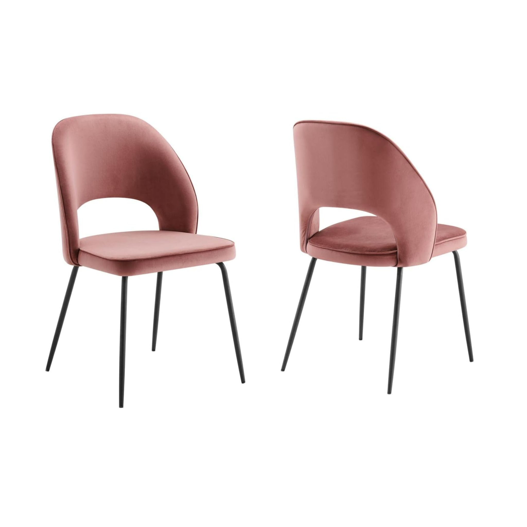 Modway Nico Performance Velvet Dining Chairs in Black Dusty Rose - Set ...