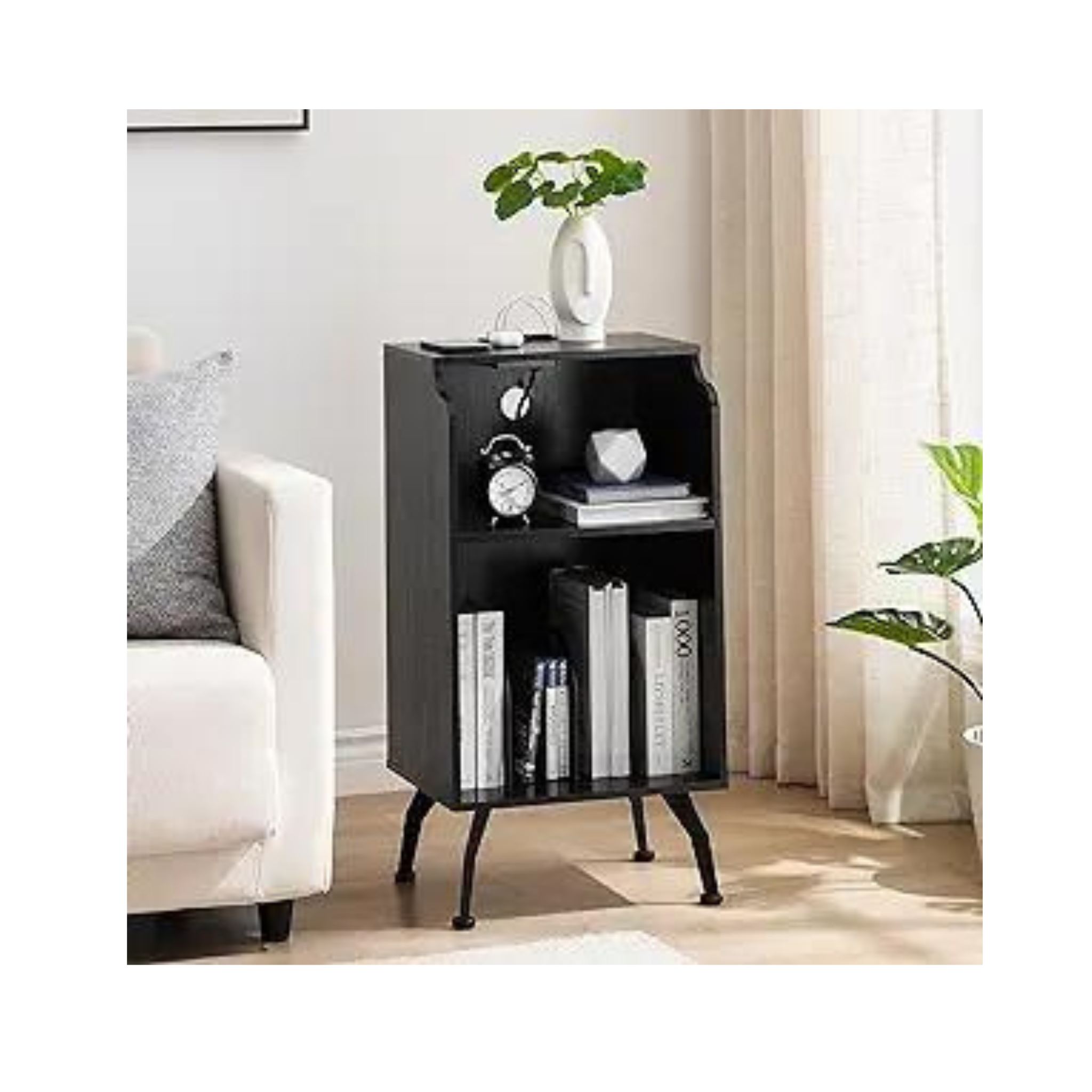 Amyove End Table with Charging Station, Black – PzDeals