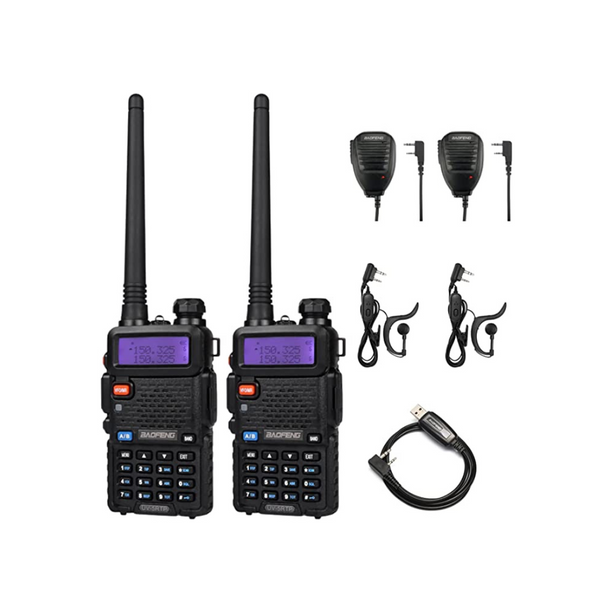 BAOFENG UV-5RTP 8/4/1W Two-Way Radio, Mic (2 pack) + Programming Cable