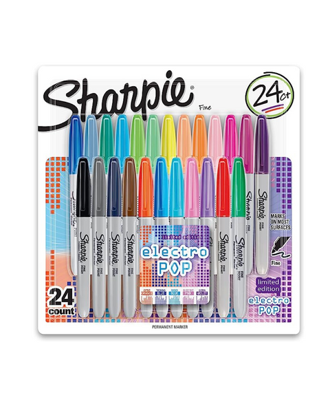 SHARPIE Electro Pop Permanent Markers, Fine Point, Assorted Colors (24
