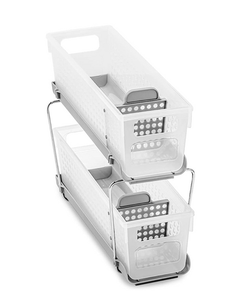 2-Tier Mini Multipurpose Organizer with Divided Slide-Out Storage Bins