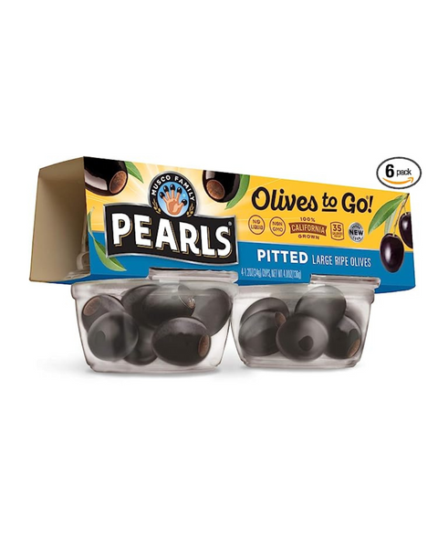 6 Packs of 4-Ct Pearls Olives To Go Large Ripe Pitted Black Olives
