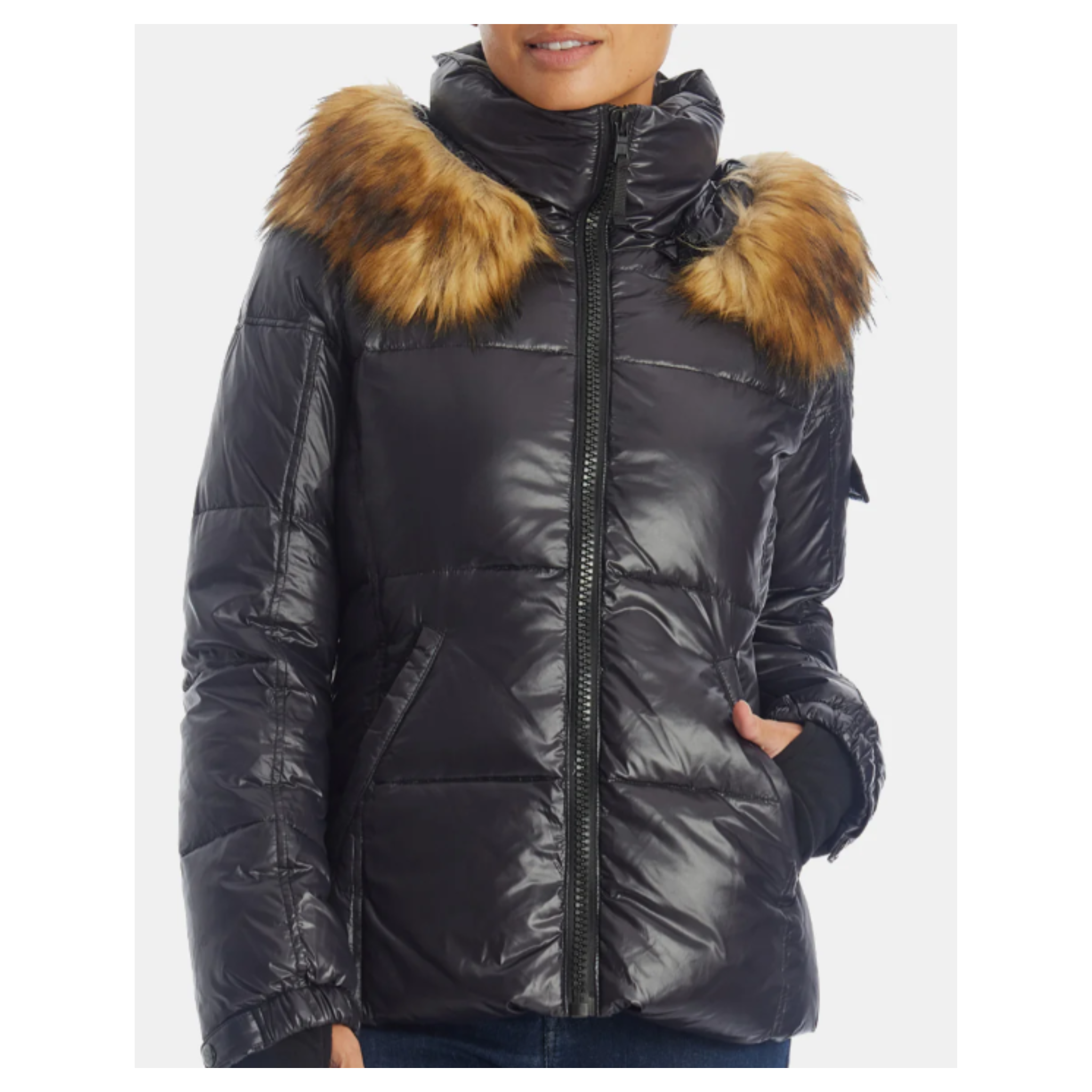 S13 Gloss Down Puffer Coat With Faux Fur Hood (2 COLORS) – PzDeals