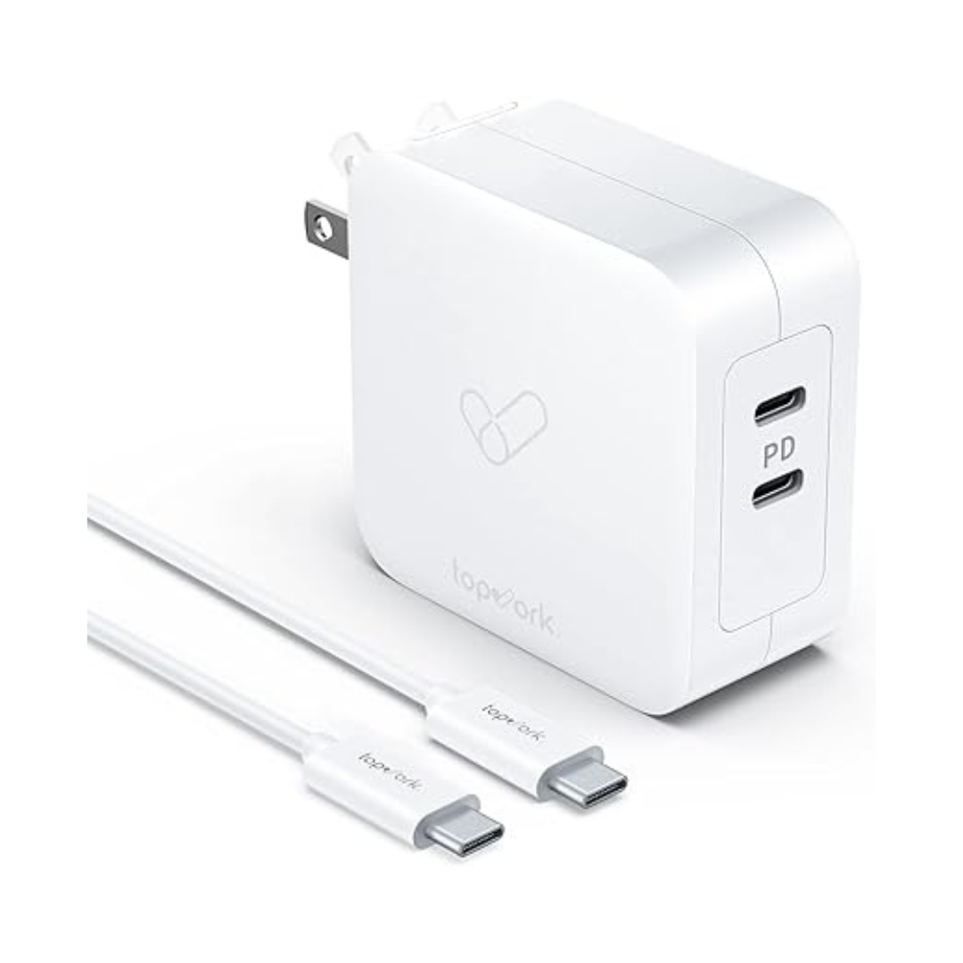 Topvork 2-Port Foldable USB C Charger Block with 6.6ft Cable